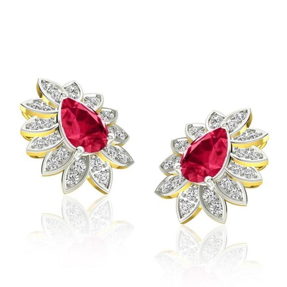 Jewelry | 54 Carats Prong Set Ruby And Diamonds Studs Earr | Poshmark